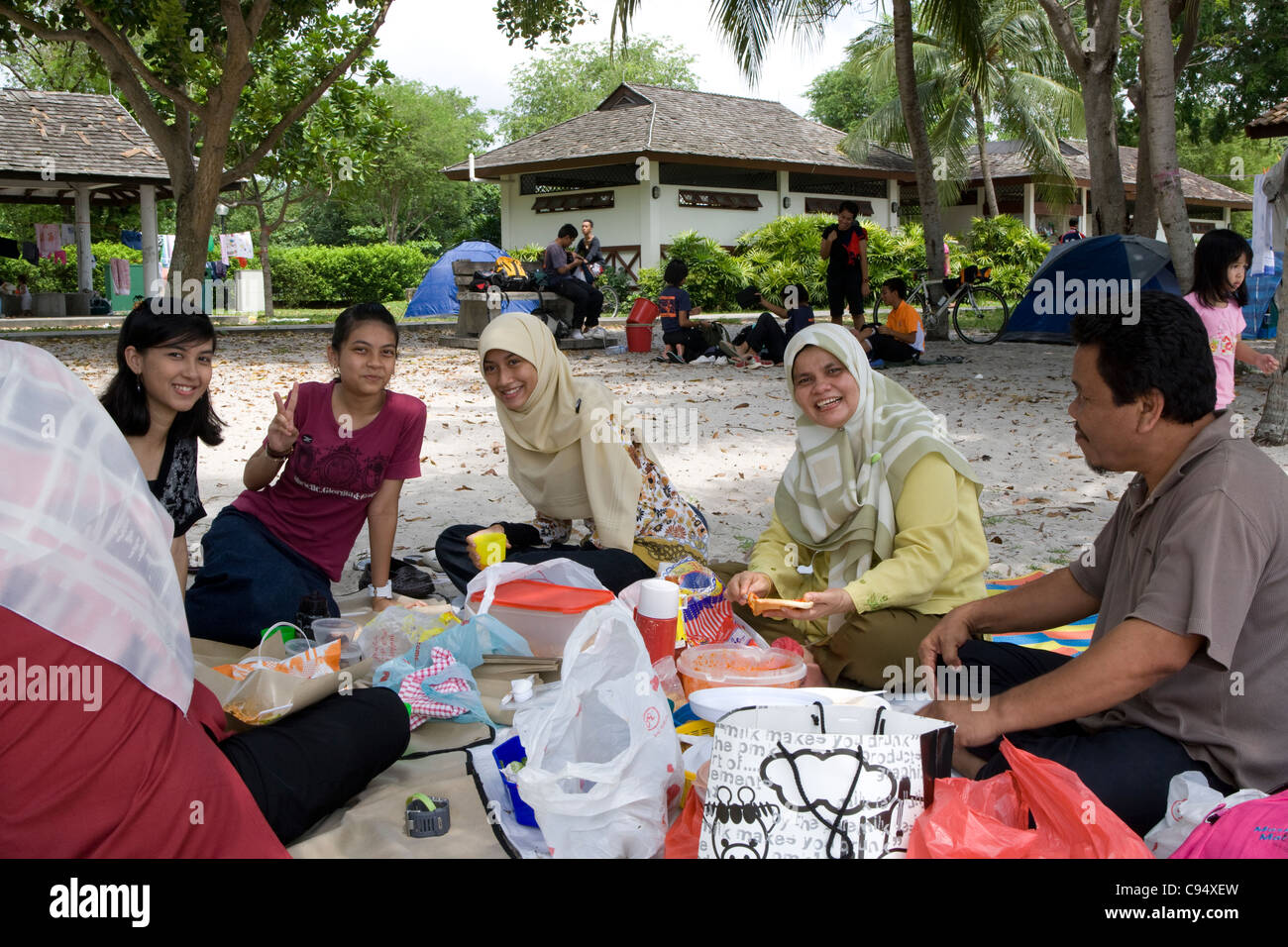 Changi beach: families at leisure & picnic Stock Photo - Alamy