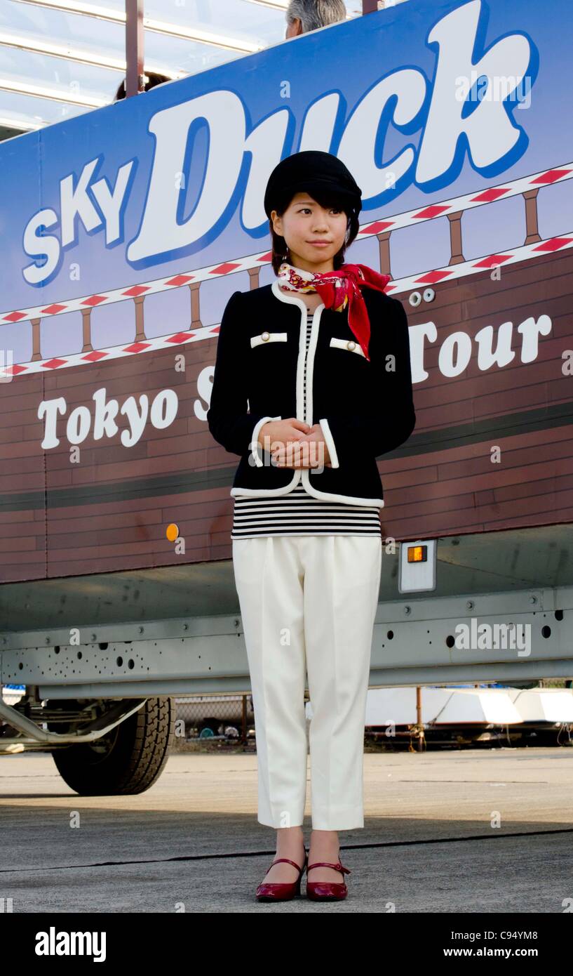 November 14, 2011 : Tokyo, Japan - A tour guide of Amphibian Bus Sky ...
