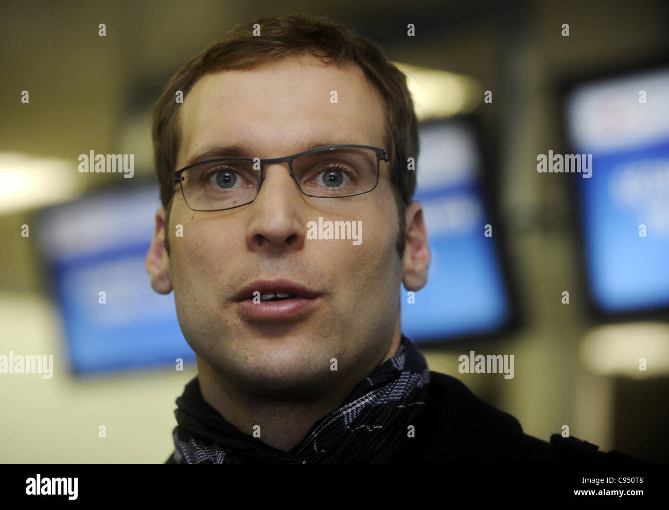 Czech soccer player Petr Cech is seen at Prague's airport Ruzyne before ...