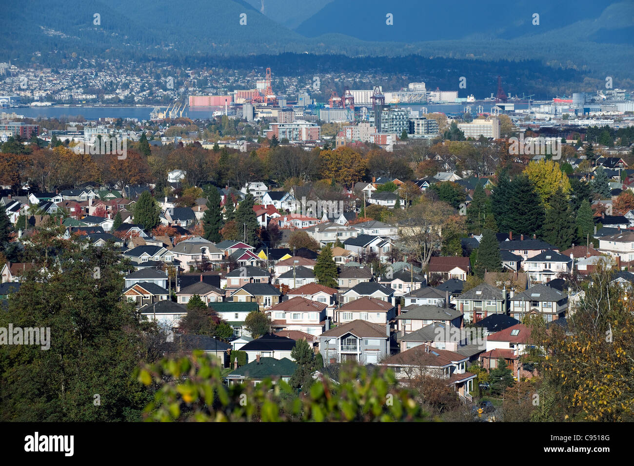 Typical Canadian residential area with a port in the background Stock ...