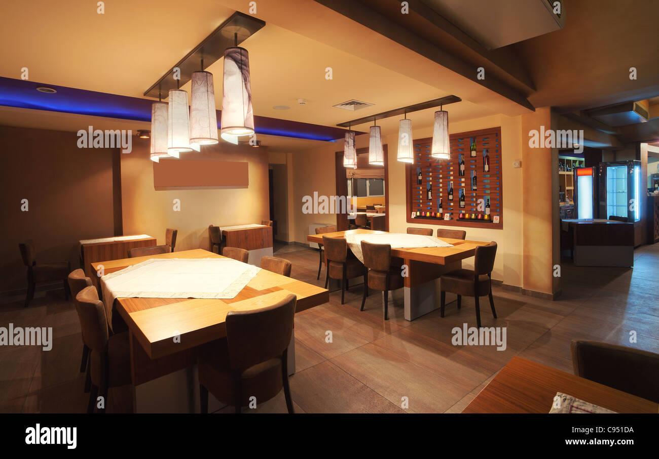 Interior of a modern restaurant, classical design, by night Stock Photo ...
