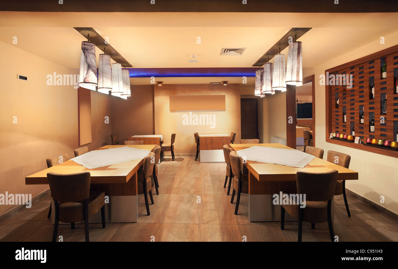 Interior of a modern restaurant, classical design, by night Stock Photo ...