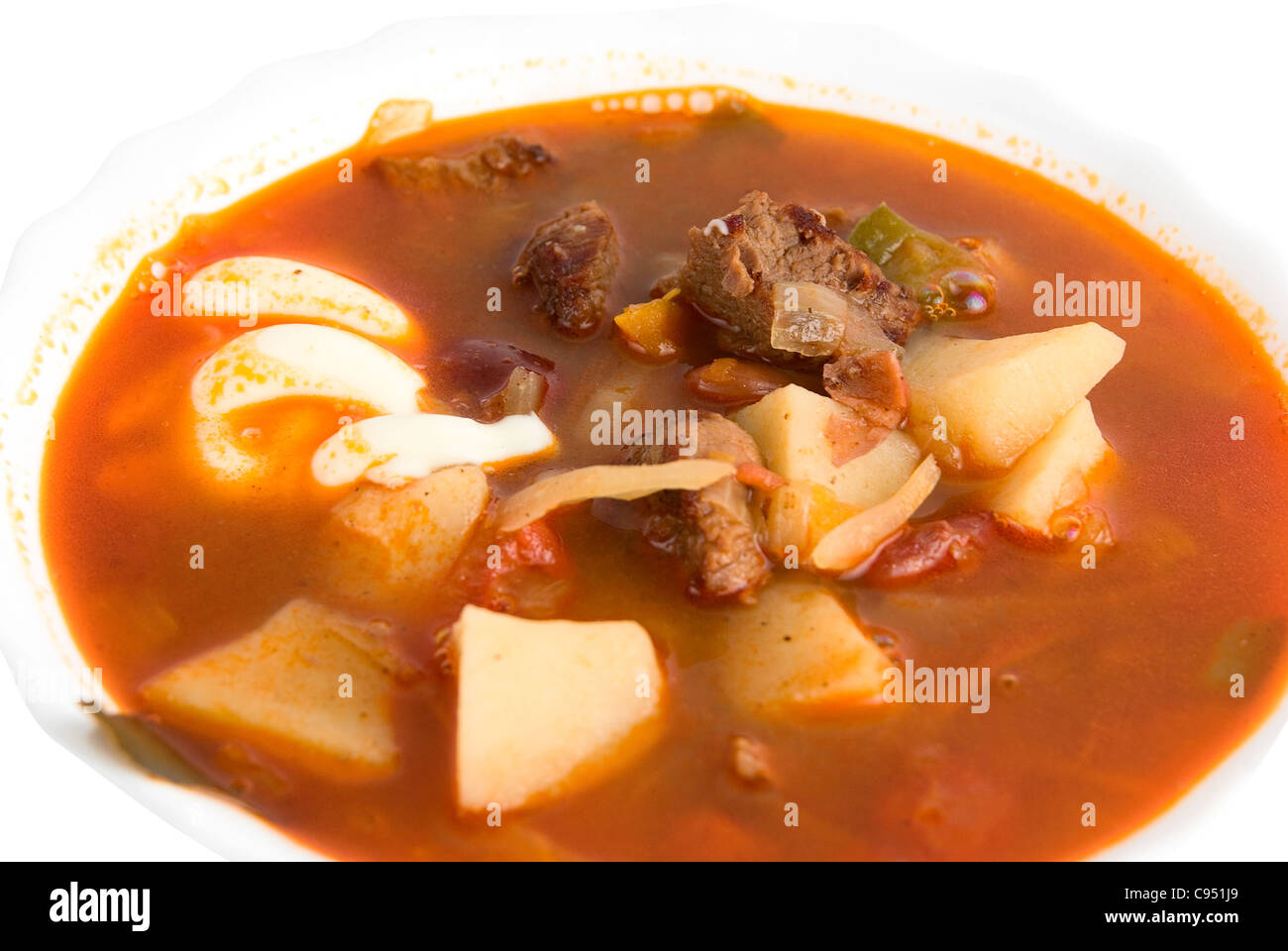 Close up of borscht soup in white isolated on white background Stock ...