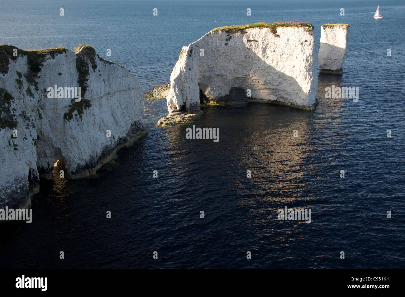 Old Harry Rocks. Massive chalk stacks standing just off the vertiginous ...