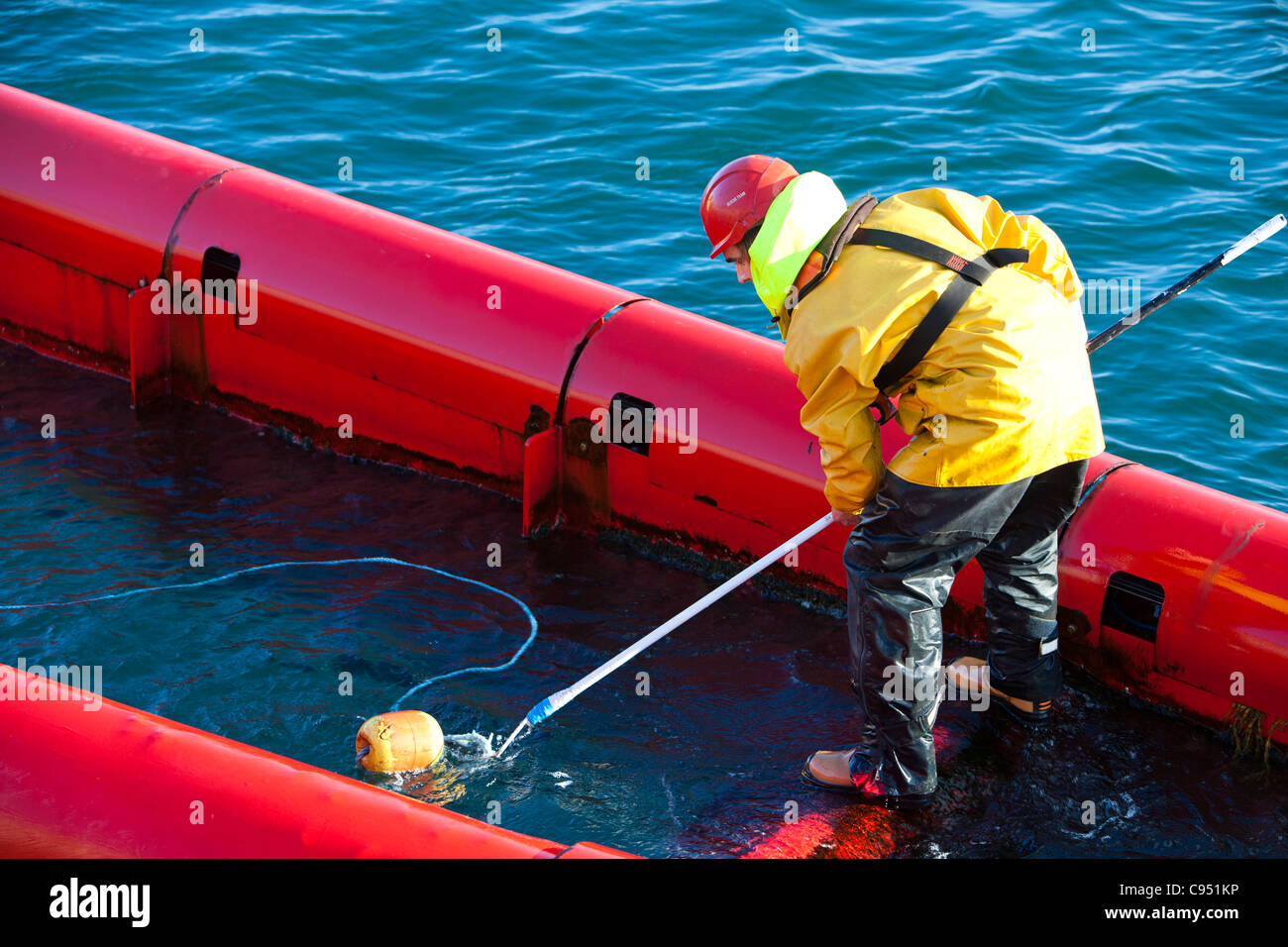 A Pelamis P2 wave energy generator on the dockside at Lyness on Hoy ...