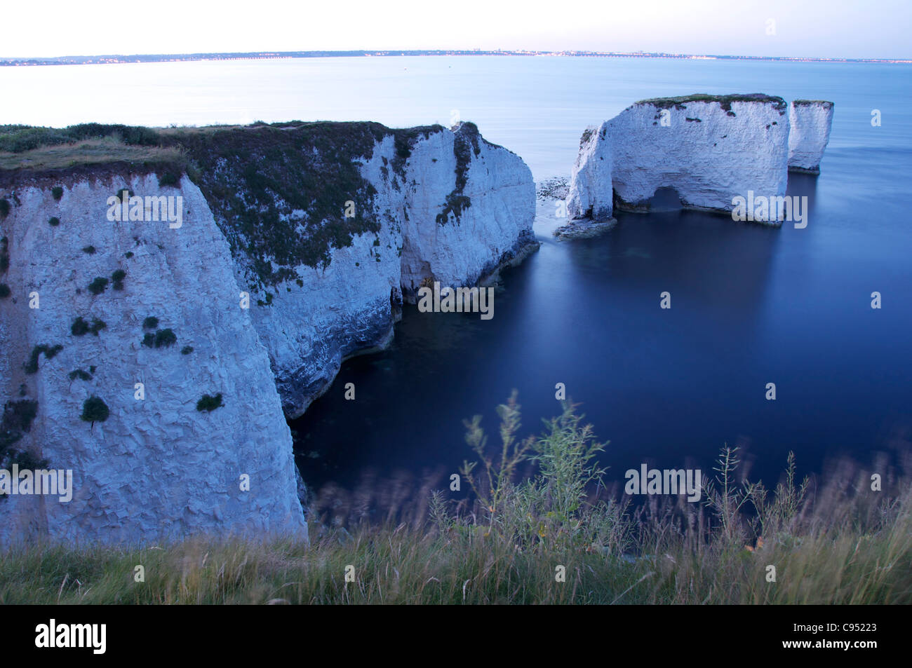 Old Harry Rocks. Massive chalk stacks standing just off the vertiginous ...
