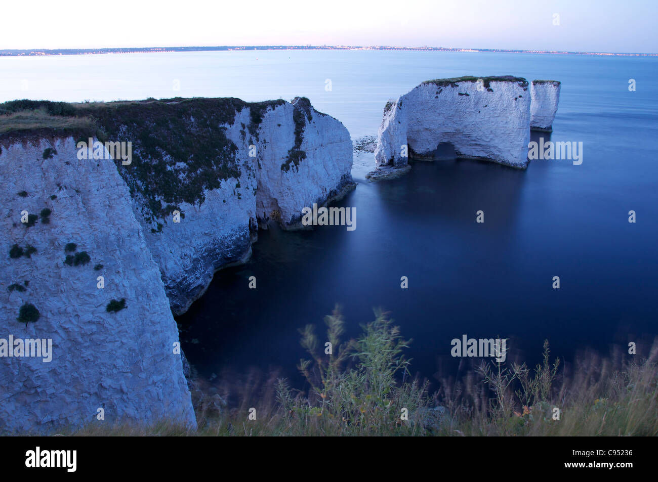 Old Harry Rocks. Massive chalk stacks standing just off the vertiginous ...