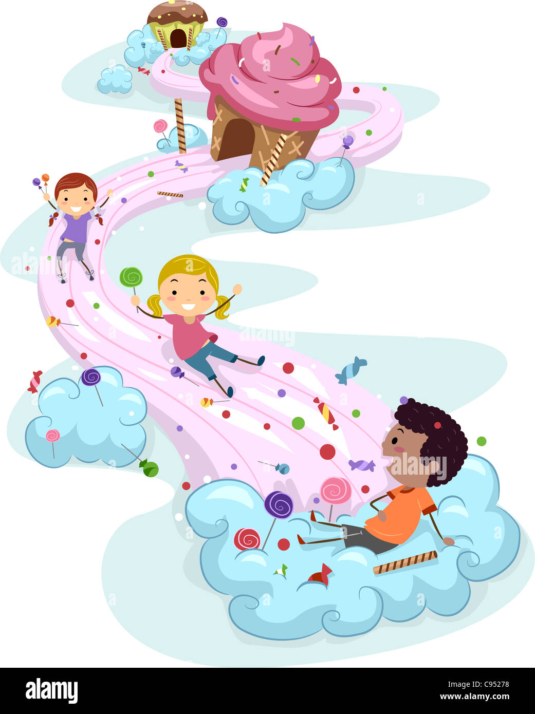 Illustration of Kids Playing in a Candy Land Stock Photo - Alamy