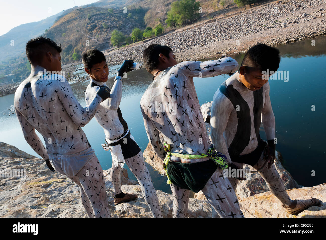 Cora Indian boys, prepare themselves for the sacred ritual ceremony of ...