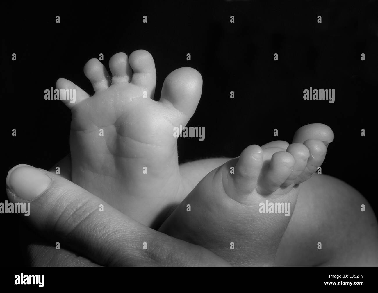 The stretched out feet of a 5 week old baby Stock Photo - Alamy