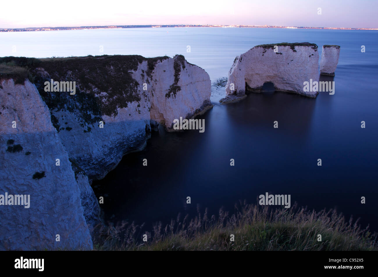 Old Harry Rocks. Massive chalk stacks standing just off the vertiginous ...