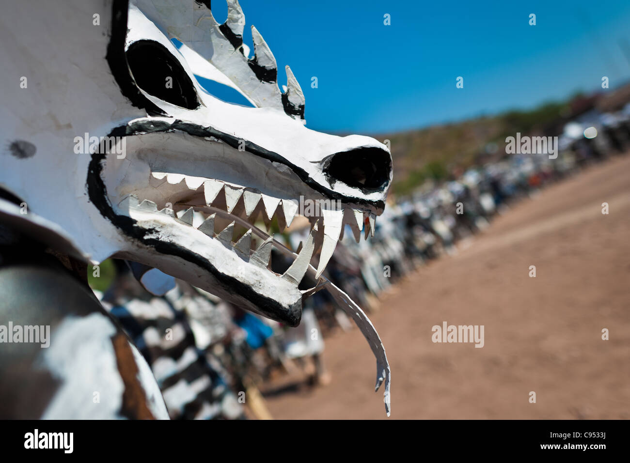 A Cora Indian man, wearing a scary demon mask, takes a part in the ...