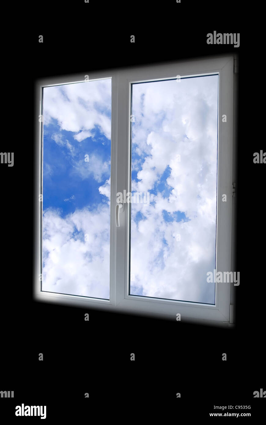 plastic window in black room with view to sky Stock Photo - Alamy