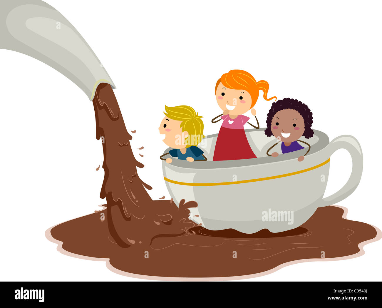 Illustration of Kids Playing in a Chocolate Pond Stock Photo - Alamy