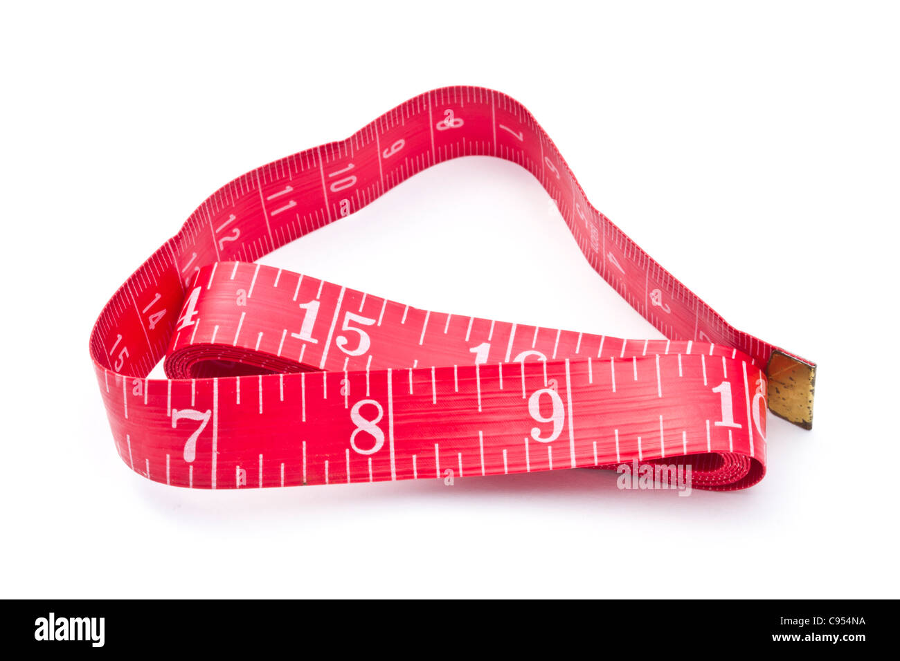 Red tape measure closeup on white background Stock Photo - Alamy