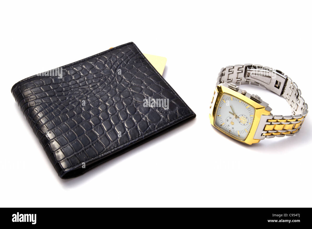 Black wallet and watch isolated on white background Stock Photo - Alamy
