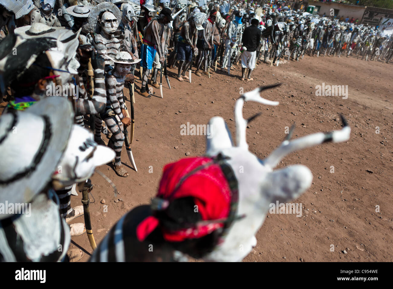 Cora Indians, wearing scary demon masks, gathered during the sacred ...