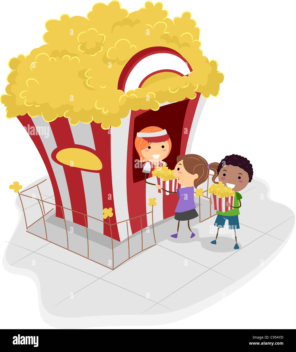 Illustration of Kids Buying Popcorn Stock Photo - Alamy