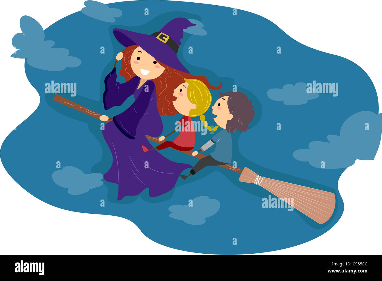 Cartoon witch riding broomstick hi-res stock photography and images - Alamy