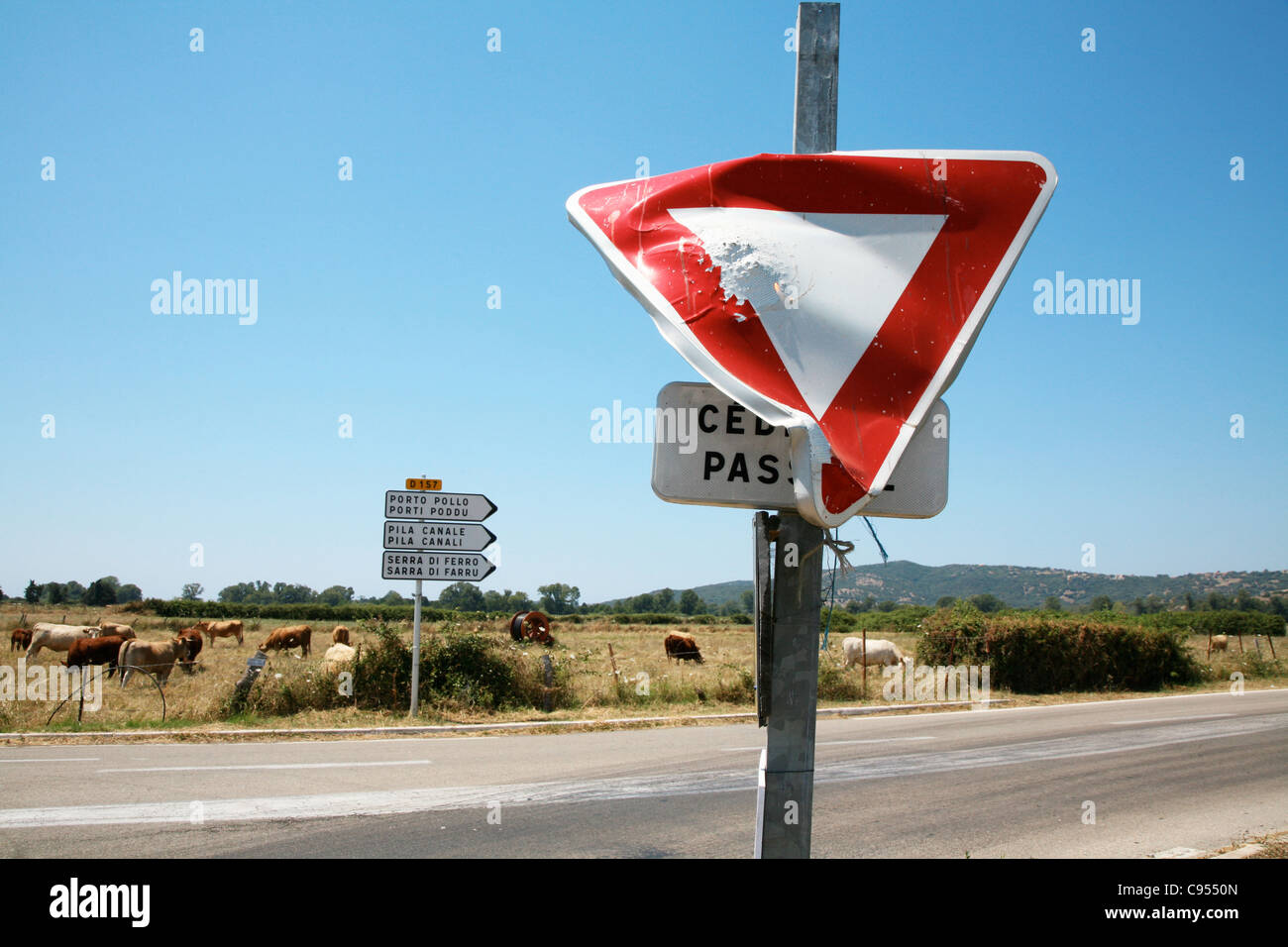 Crashed road sign Stock Photo - Alamy