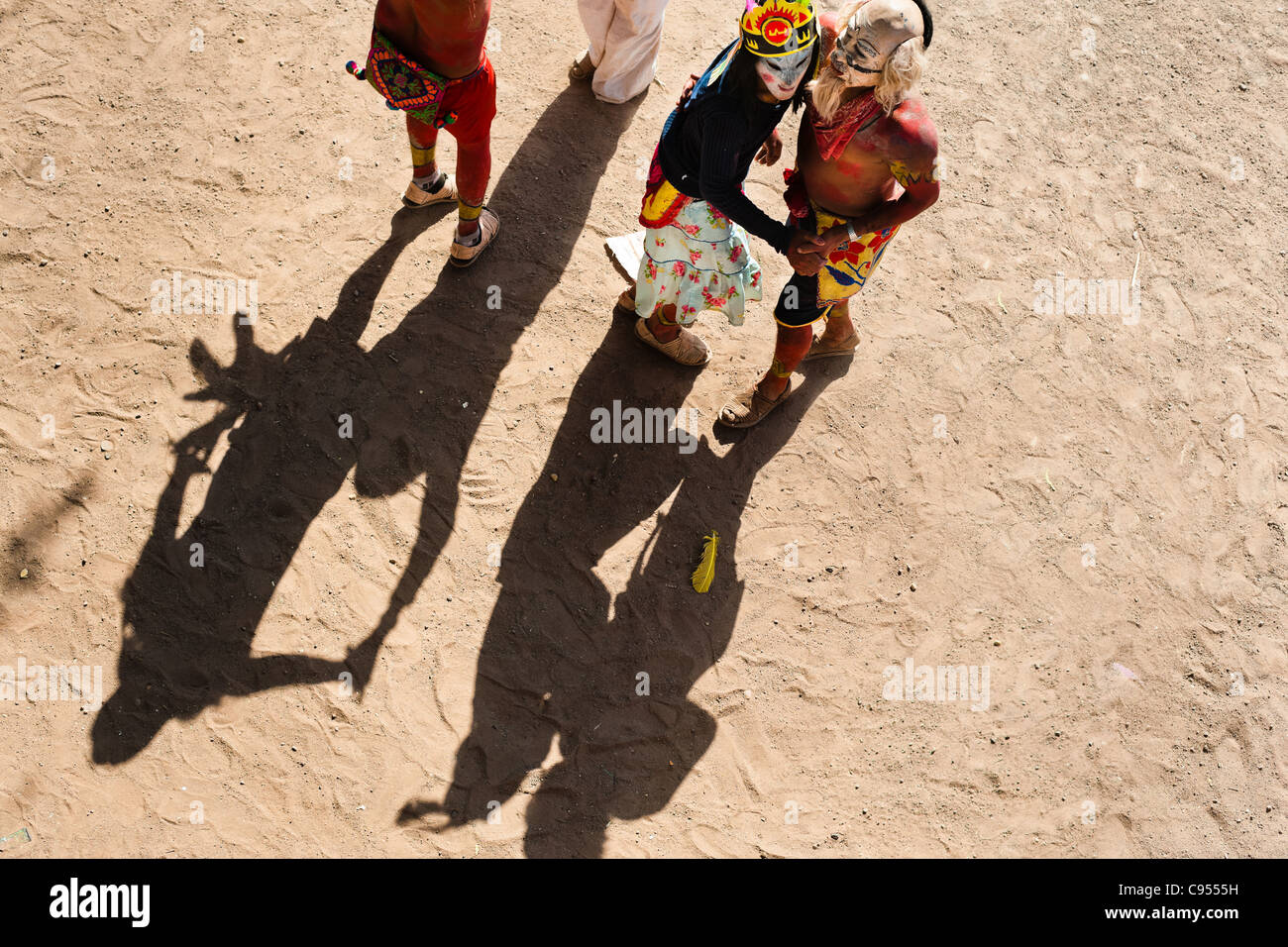 Cora Indians, wearing colorful masks, dance during the religious ritual ...