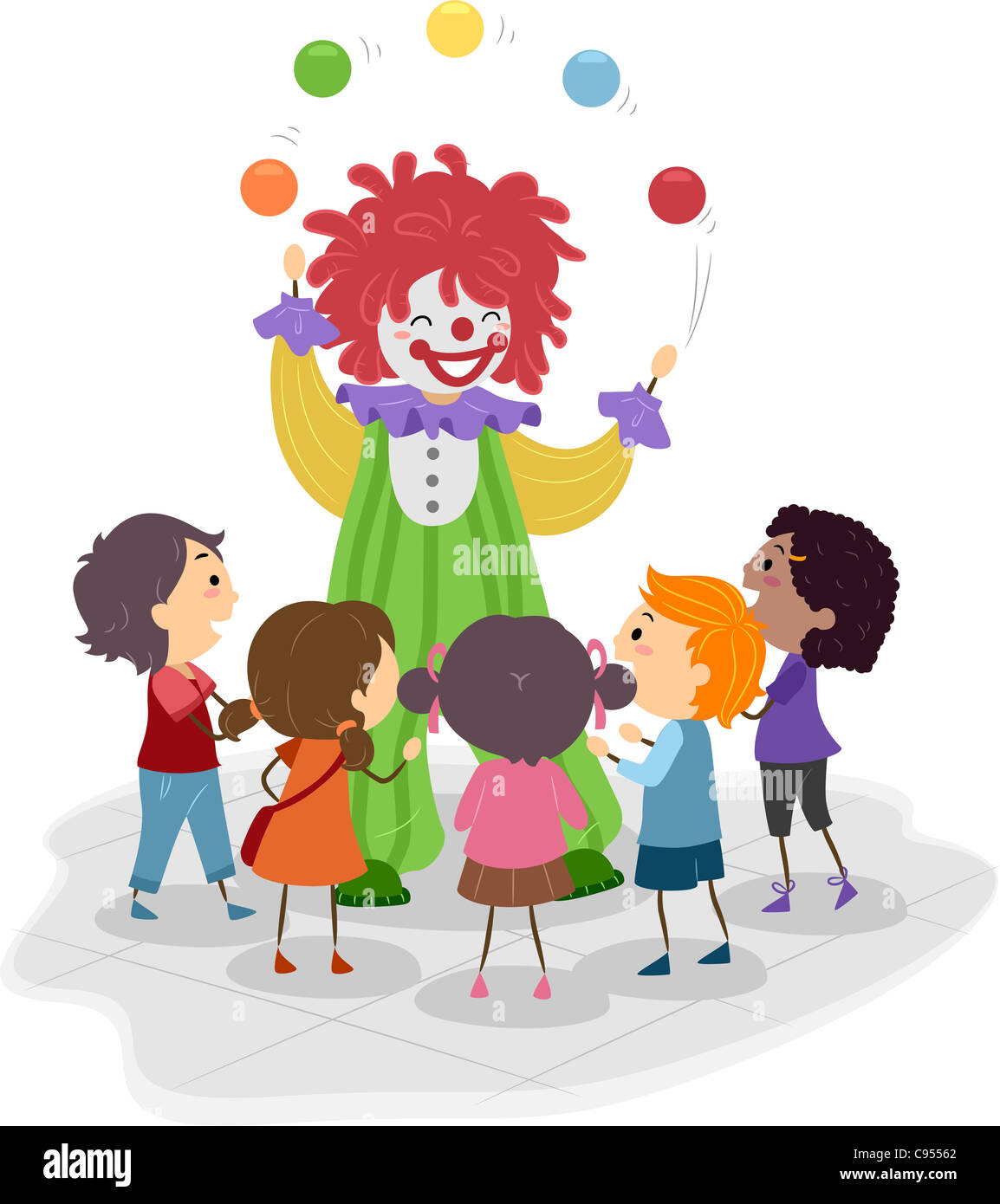 Illustration of Kids Watching a Clown Perform Stock Photo - Alamy