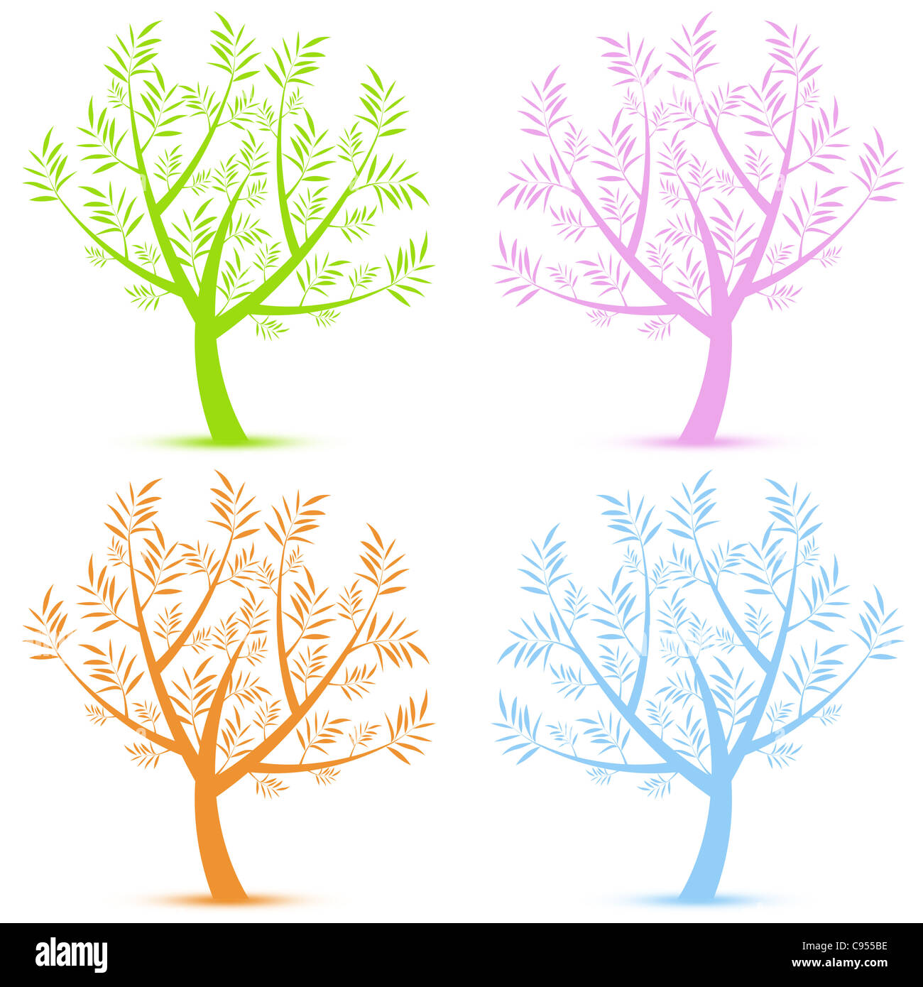 Four seasons art trees isolated on white background Stock Photo - Alamy
