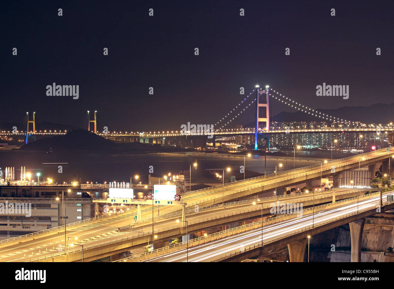 night scenes of highway Bridge in Hong Kong Stock Photo - Alamy