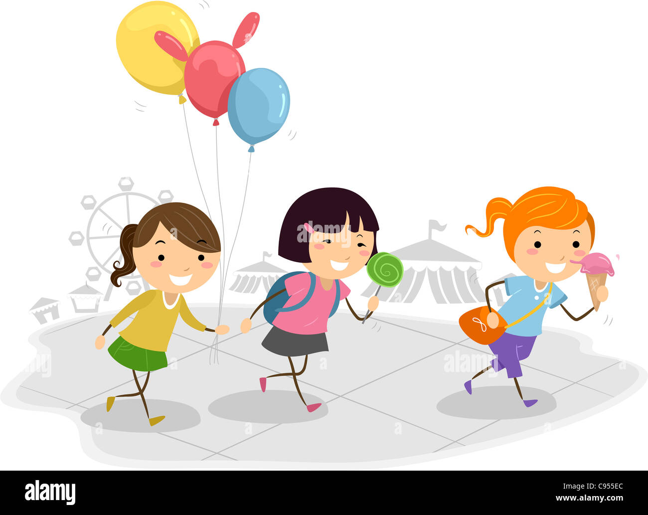 Illustration of Kids Having Fun at a Theme Park Stock Photo - Alamy