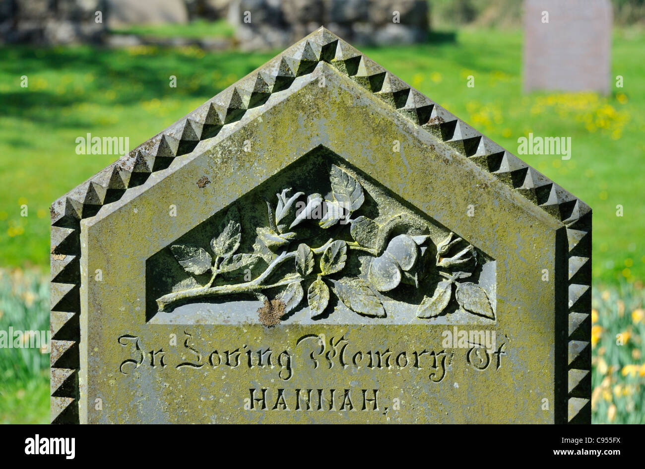 Detail of gravestone with rose design. Church of Saint Michael, Lowther ...