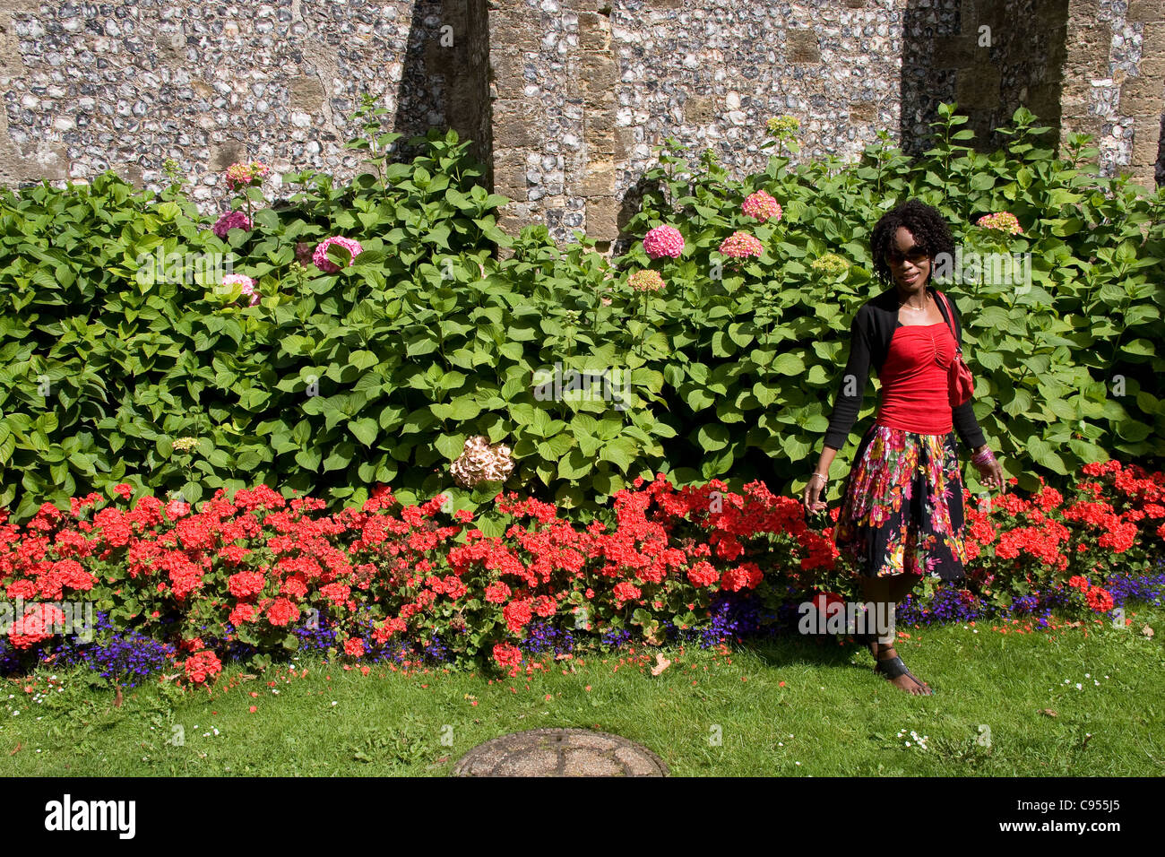 Black slim Zambian women smiling castle grounds Stock Photo - Alamy