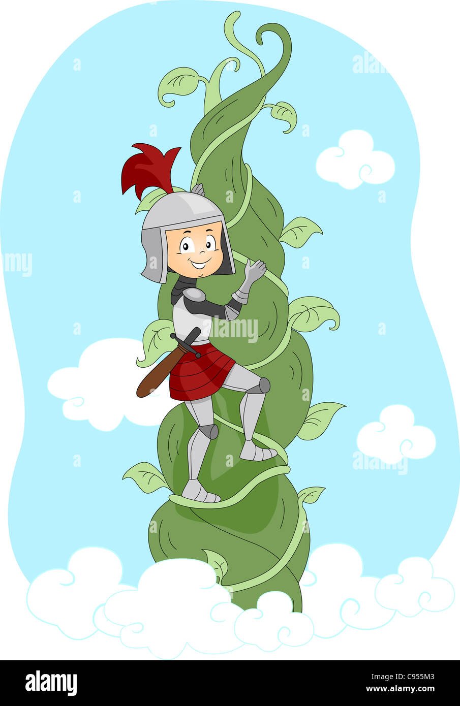 Illustration of a Knight Climbing a Giant Vine Stock Photo - Alamy