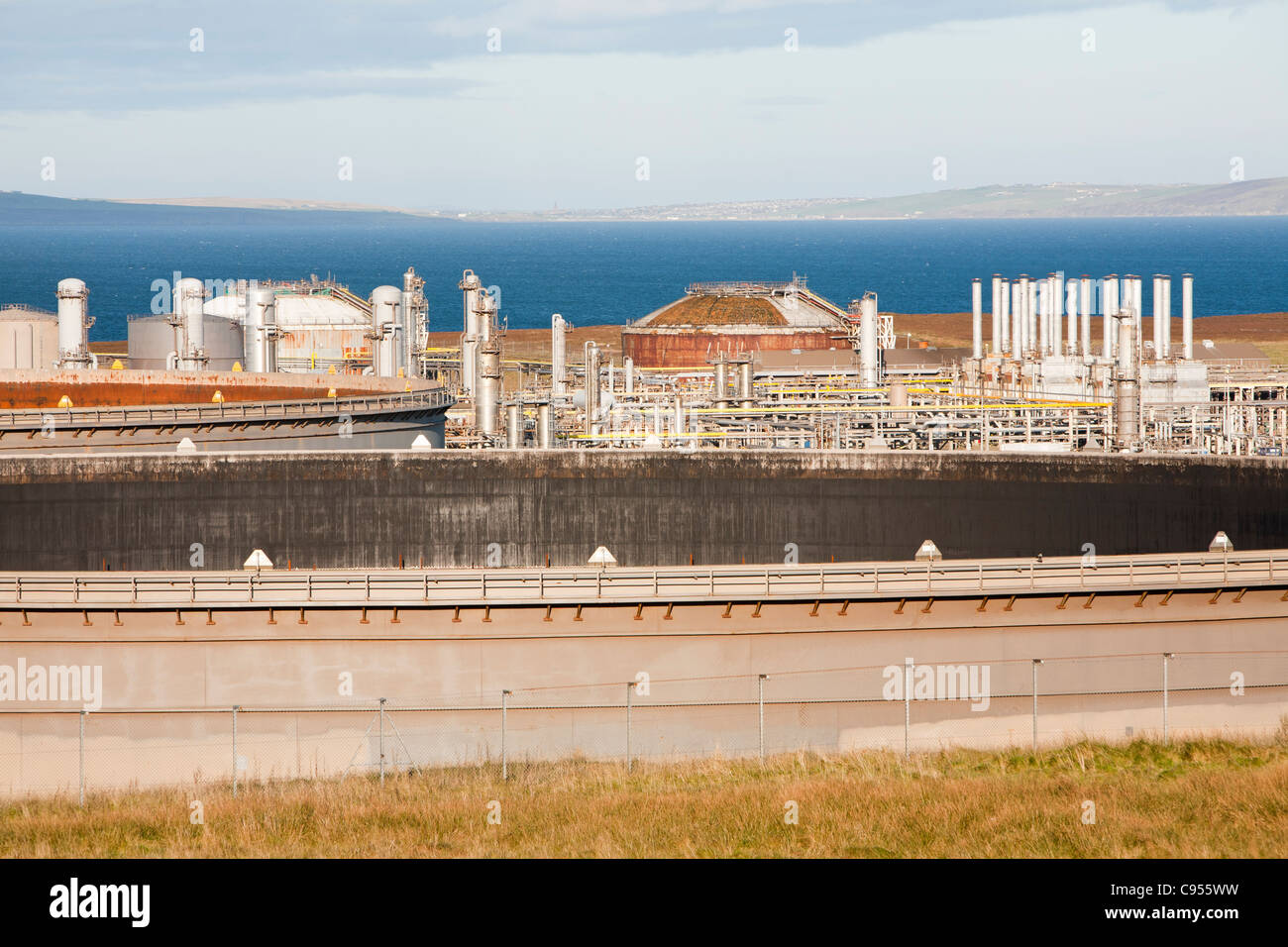 Flotta oil terminal on Flotta in the Orkney's Scotland, UK. 10% of the ...