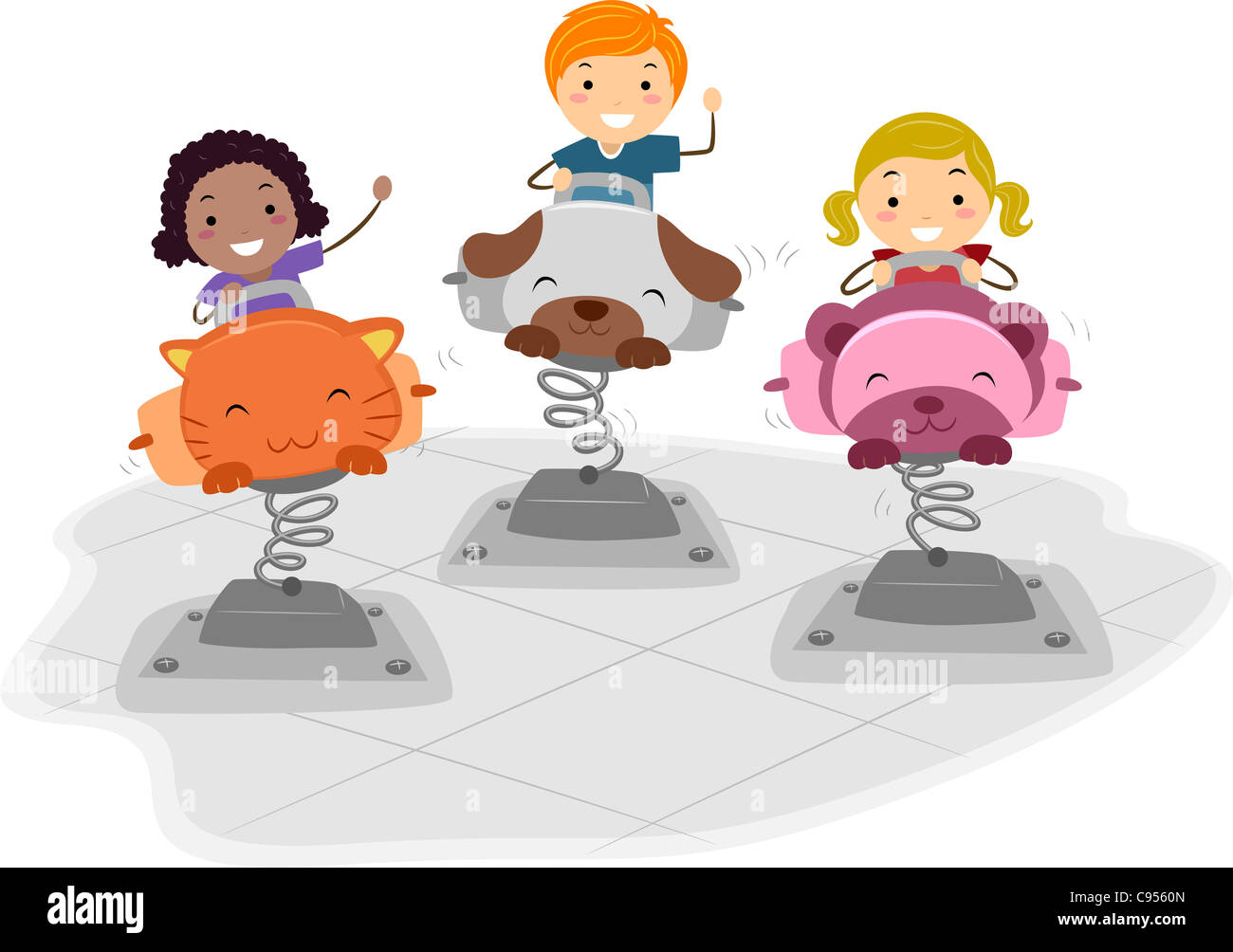 Illustration of Kids Riding Animal Rides Stock Photo - Alamy