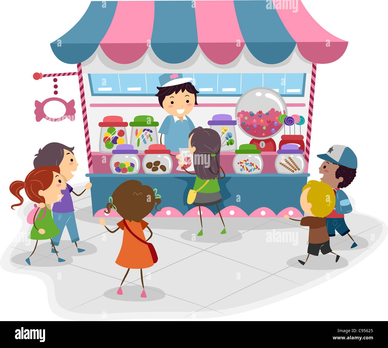 Illustration of Kids Heading to a Candy Store Stock Photo - Alamy