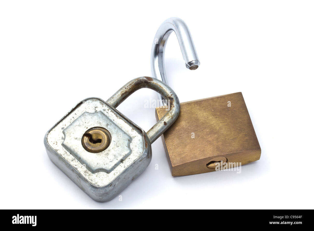Two padlocks isolated on white background Stock Photo - Alamy
