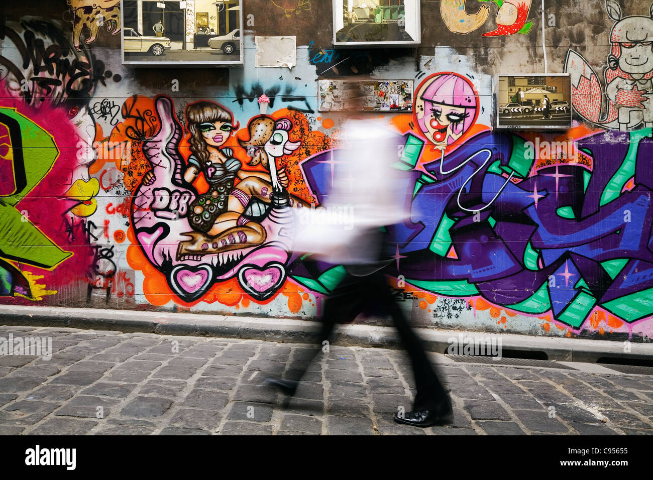 Colourful street art decorates the walls of Hosier Lane in central ...