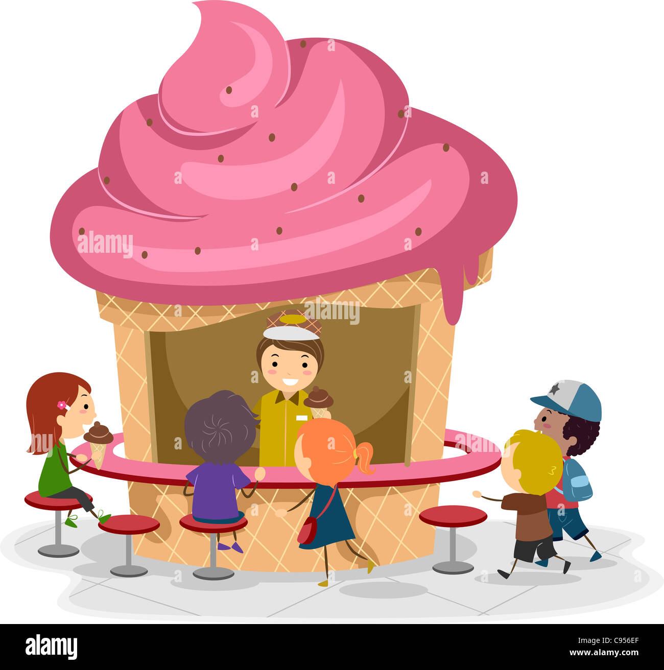 Illustration of Kids Gathered Around an Ice Cream Stall Stock Photo - Alamy