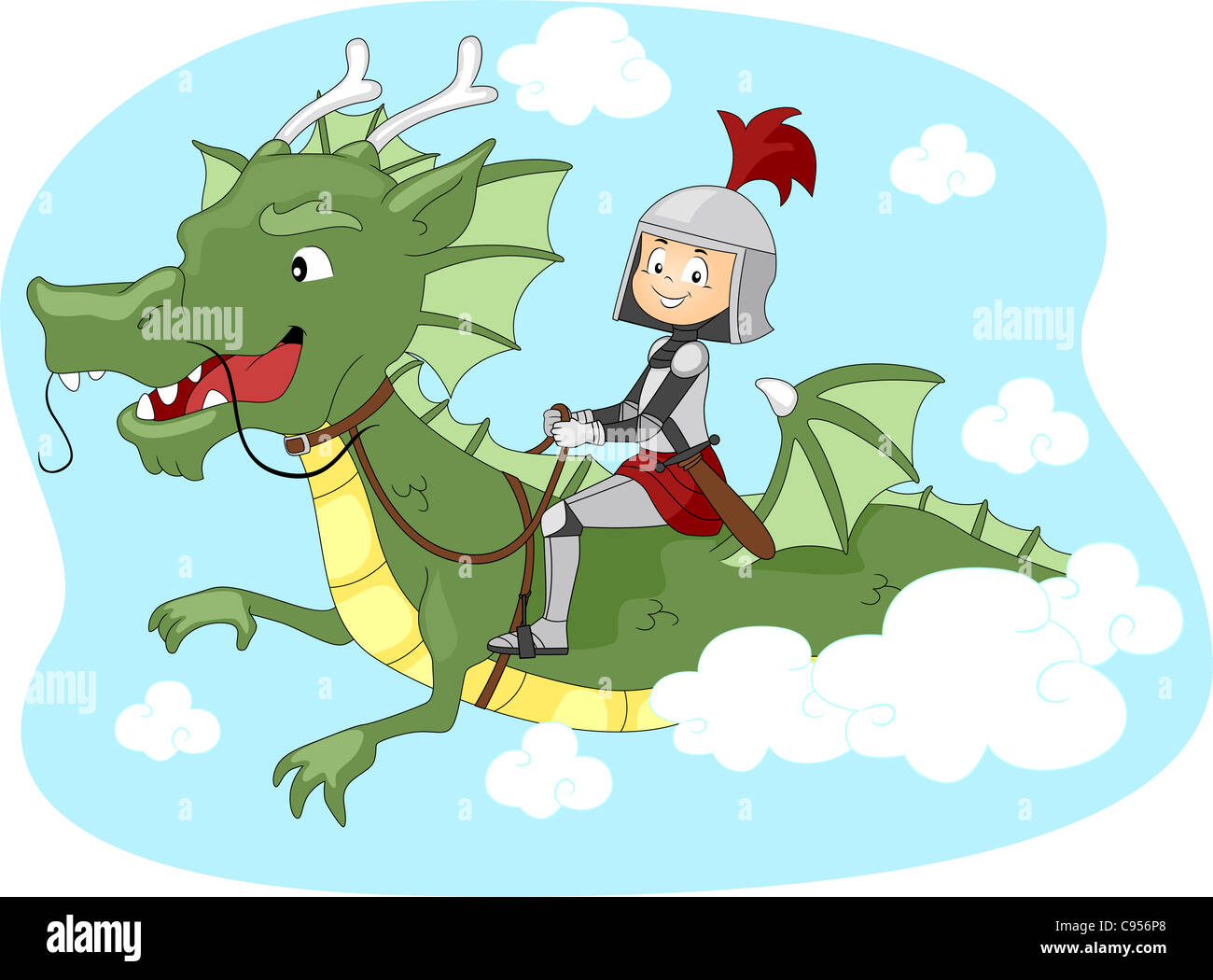 Illustration of a Kid Riding a Dragon Stock Photo - Alamy