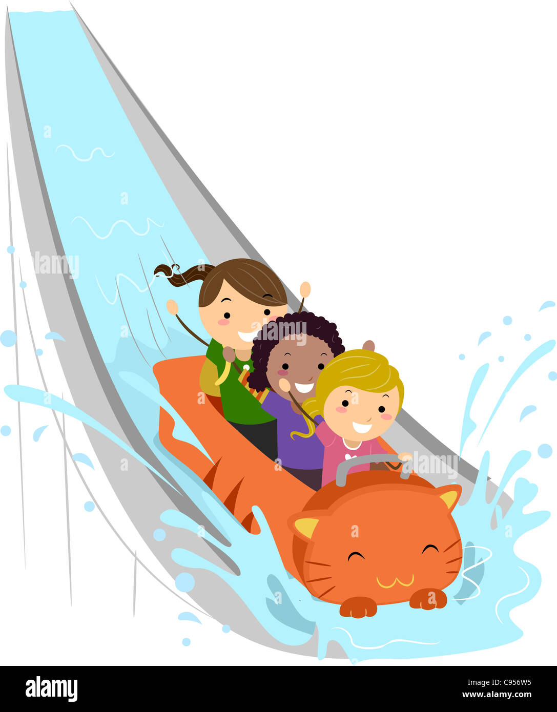 Illustration of Kids Enjoying a Water Ride Stock Photo - Alamy