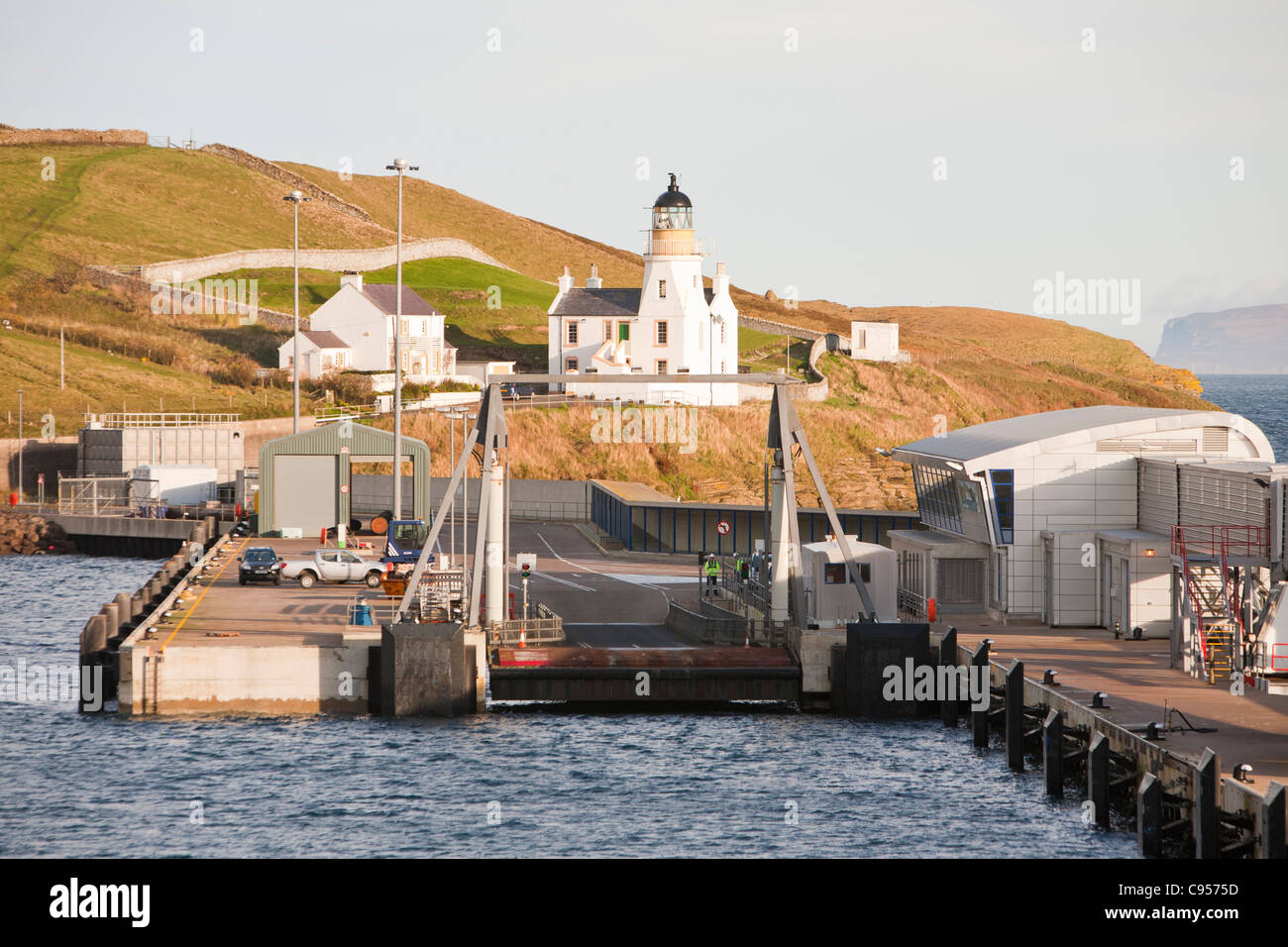 Holborn Head lighthouse at Scrabster on Scotlands north coast, UK, with ...