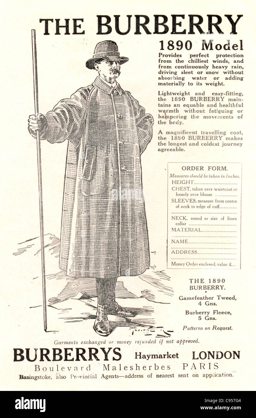 Advertisement for gentleman's Burberry tweed travel coat Stock Photo ...