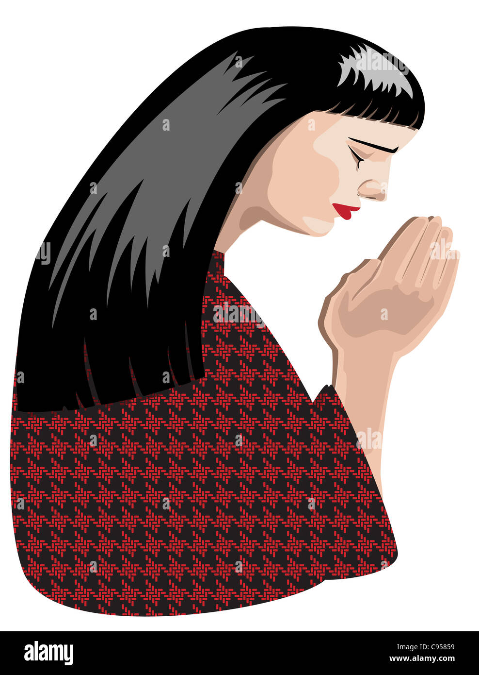 illustration of praying woman, vector format Stock Photo - Alamy