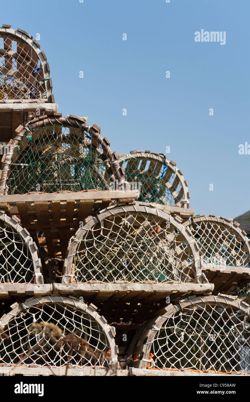 Old Wood and Rope Lobster Pots. A pile of old wood and rope lobster ...