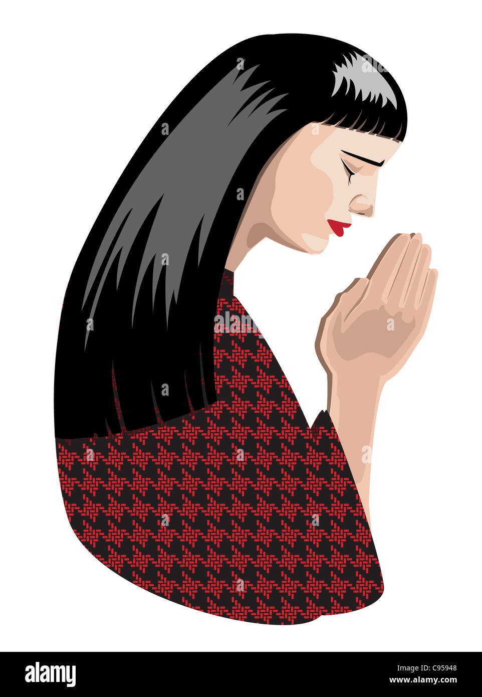 illustration of praying woman, vector format Stock Photo - Alamy