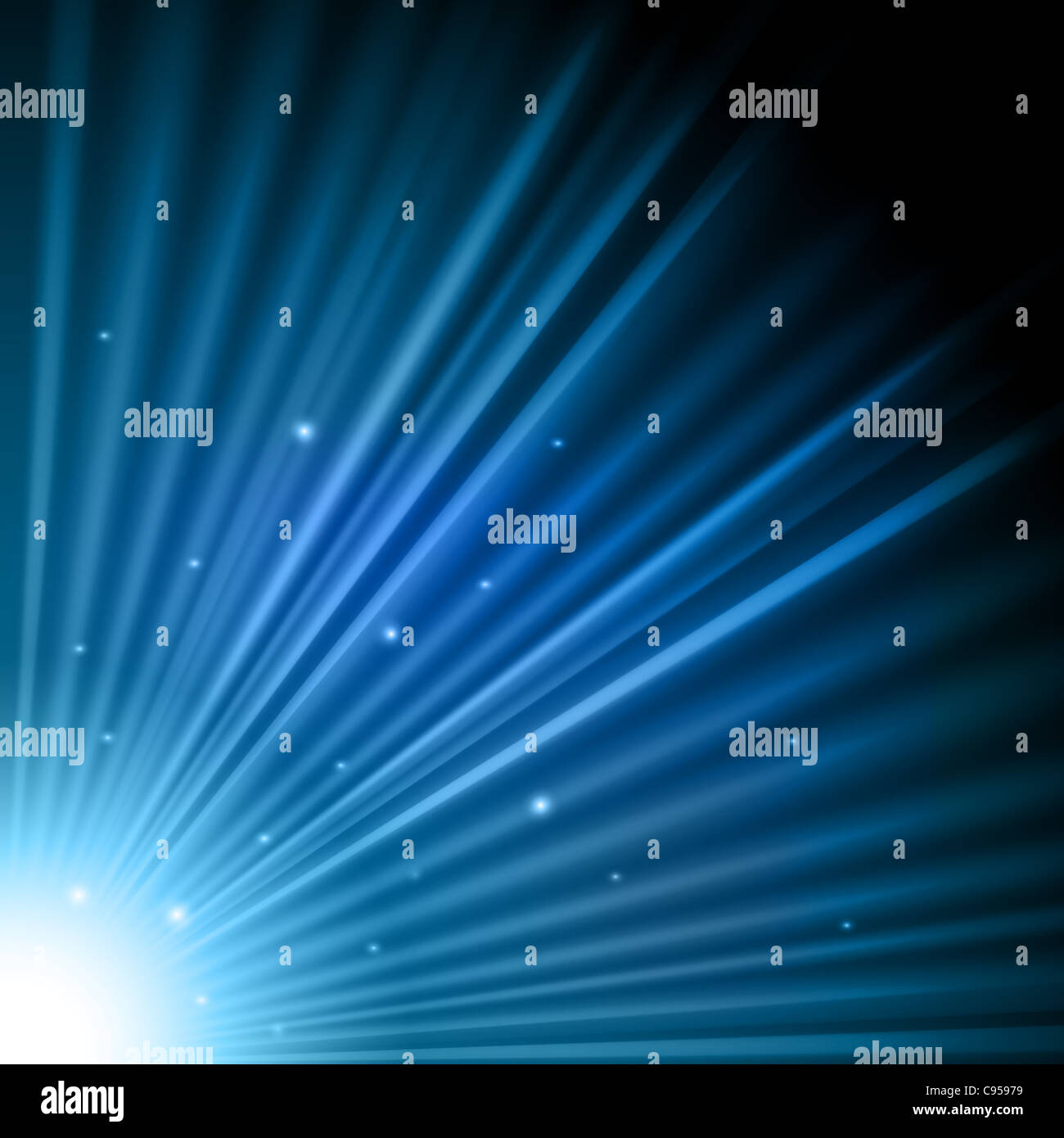 Corner light burst over a blue background Stock Photo - Alamy
