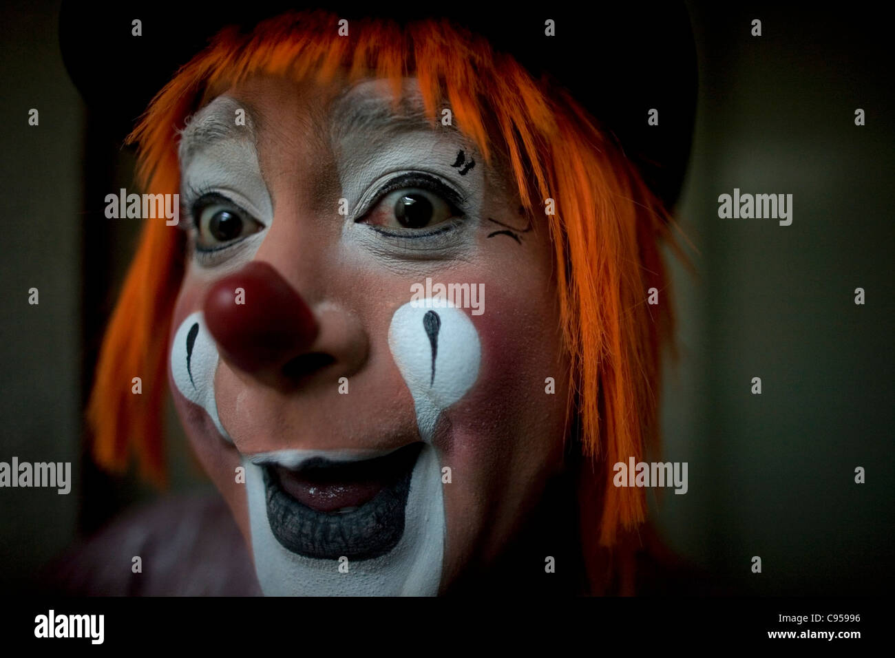 A clown gestures during the 16th International Clown Convention ...