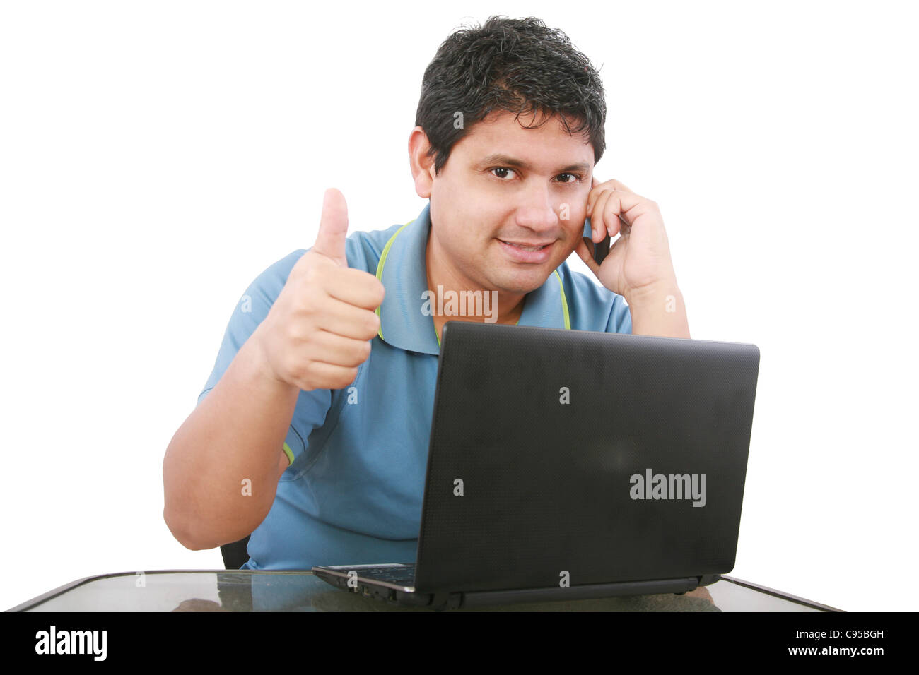 smart guy with a laptop isolated on white Stock Photo - Alamy
