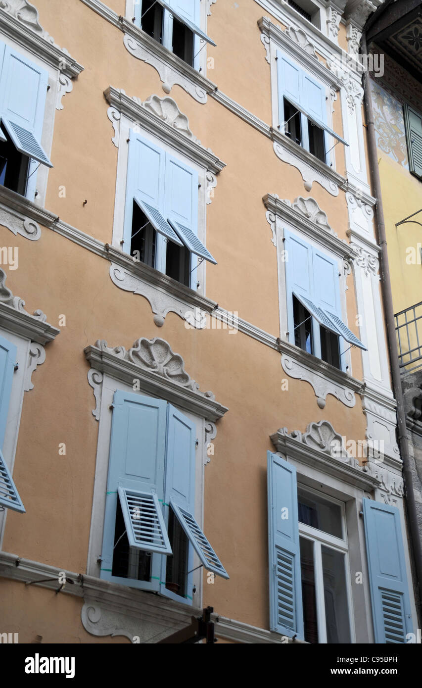 Shuttered windows on a traditional Italian house in Riva, Lake Garda ...