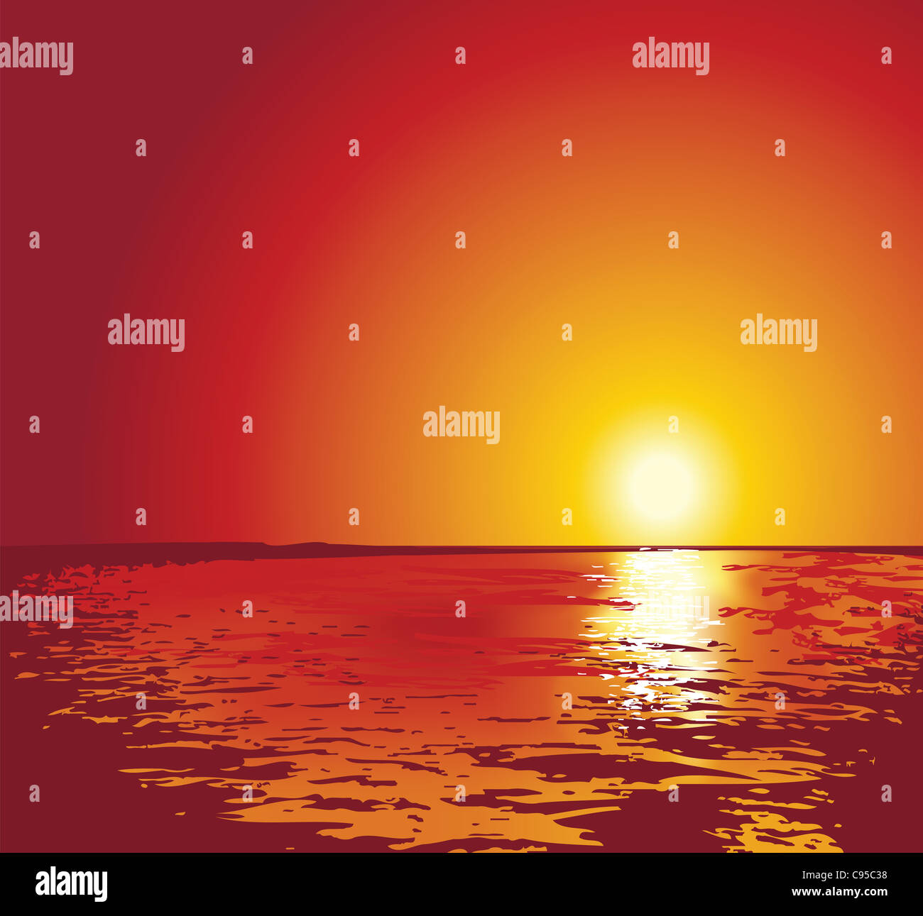 illustrations of sunset background on sea surface Stock Photo - Alamy